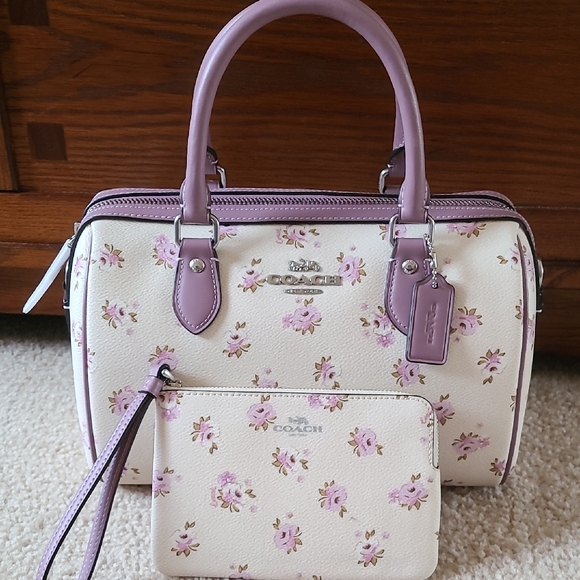 Coach | Bags | Coach White And Purple Floral Satchel Set | Poshmark